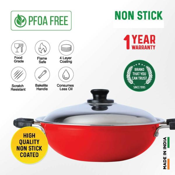 HM EVOTEKNon Stick 3 Layer Coating Kadai Kadhai Works Gas & Induction ...
