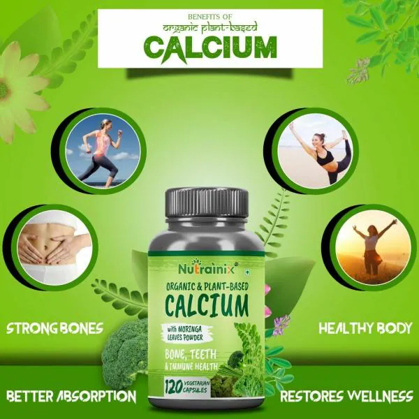 Nutrainix Certified Organic & Plant Based Calcium 120 Vegetarian ...