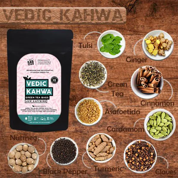 Vedic Kahwa Green Tea Bags 100 pcs - Eco-Friendly detox kahwa Green Tea ...