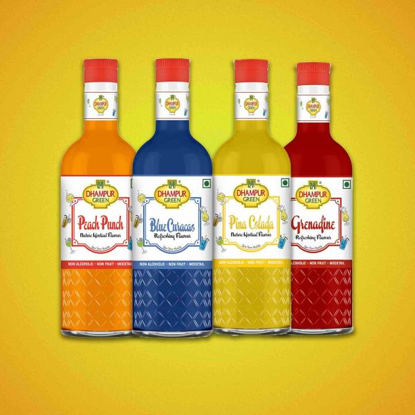 Dhampur Green Mocktail Syrup Combo Pack | Peach Punch, Blue Curacao ...