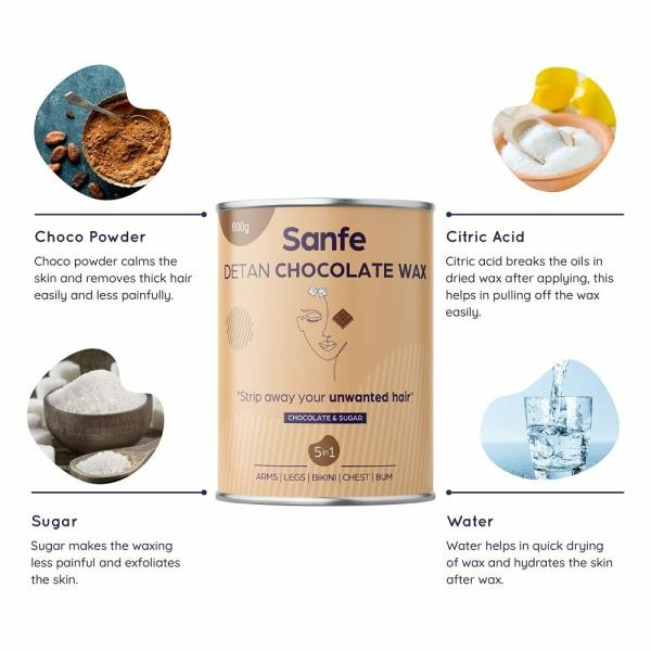 Sanfe Detan Chocolate Wax for Smooth Hair Removal - 600gm with ...