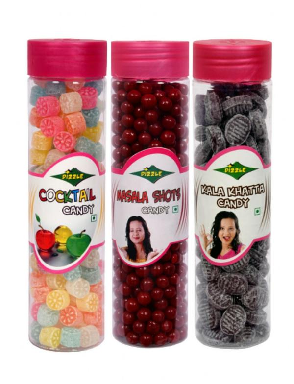 Dizzle Coconut Candy 220g, Masala Shots Candy 250g & Kala Khatta Candy ...