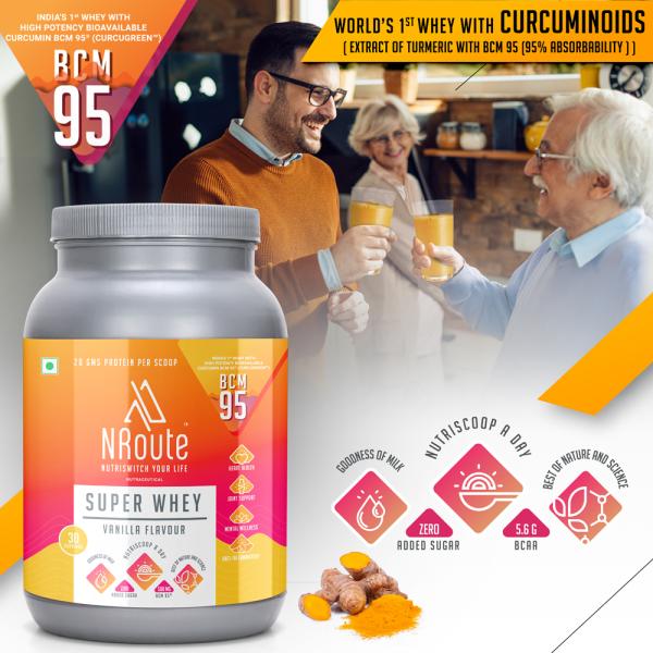 NRoute Super Whey Curcuminoids Sugar Free Vanilla Protein Powder 909 g (With Haldi) - JioMart