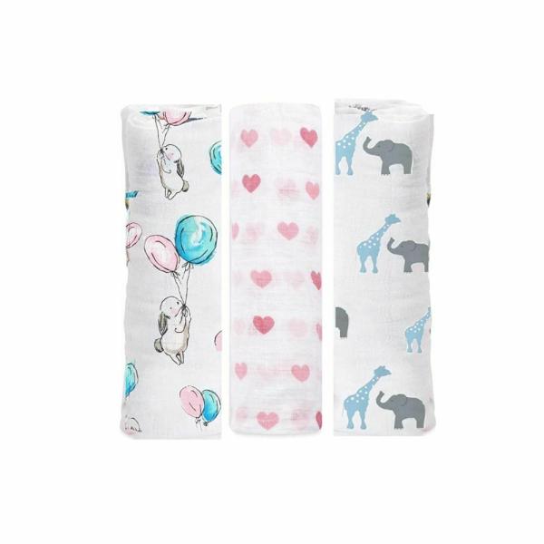 Elementary Organic Cotton Muslin Swaddle Wrappers Flying Bunny - Hearts ...