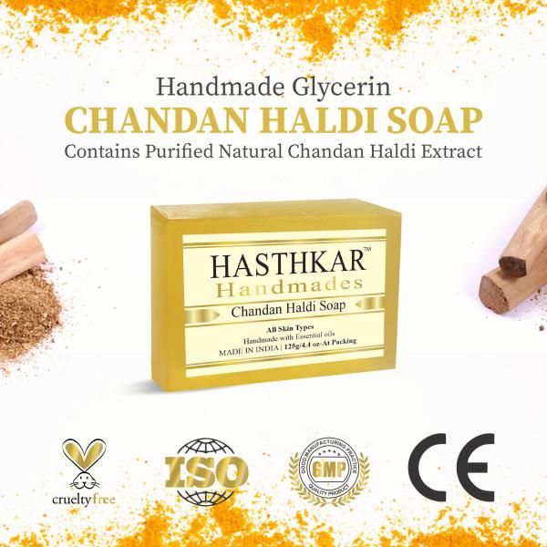 Hasthkar Handmades Glycerine Natural Chandan haldi Soap 125Gm Pack of 6 ...