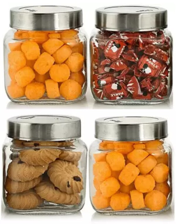 Cube Jar Round Glass Containers Jar with Silver Lid| Kitchen Storage ...