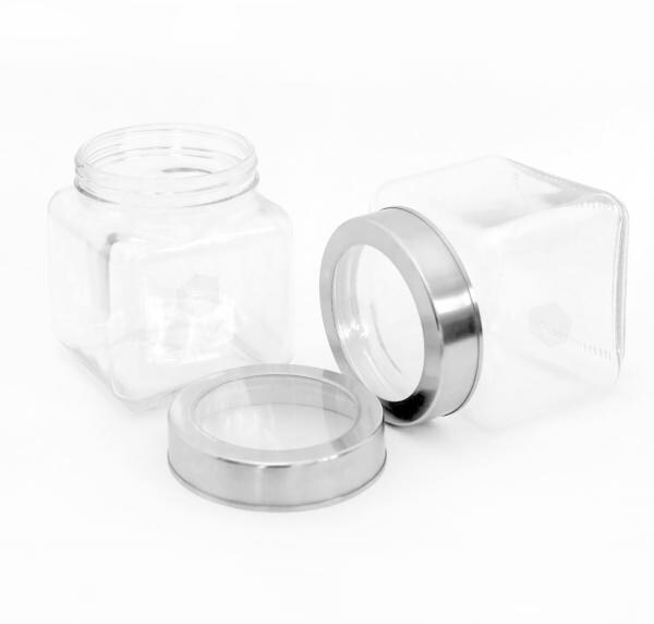 Cube Jar Round Glass Containers Jar with Silver Lid| Kitchen Storage ...