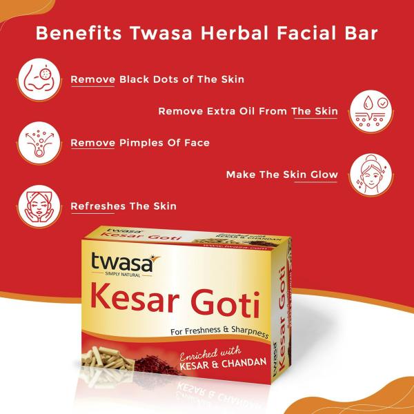 Twasa Kesar Goti Facial Bar Soap Enriched With Kesar And Chandan for Men and Women 250 g (Pack ...