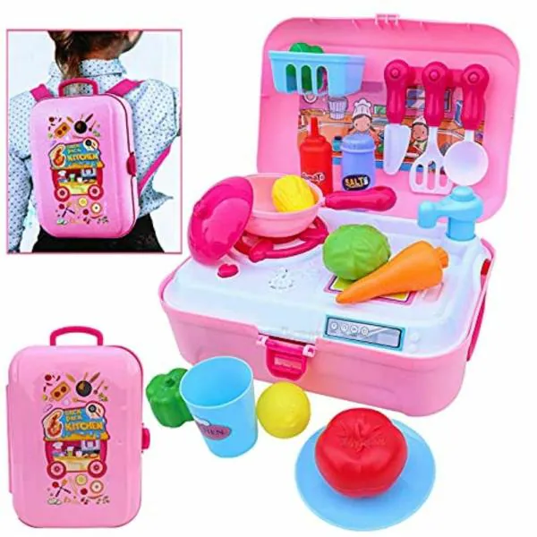 NAXUE Plastic Kitchen Cooking Play Toy Set with Suitcase Above 3 M ...