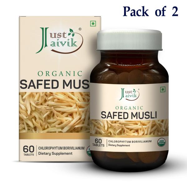 Just Jaivik Organic Safed Musli Tablets 600mg 60 Tablets (Pack of 2 ...