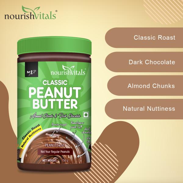 NourishVitals Classic Peanut Butter (Almonds Chunks & Dark Chocolate ...