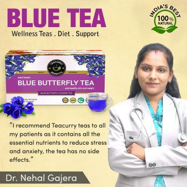 TEACURRY Blue Butterfly Tea (1 Month Pack, 30 Tea Bags) - Helps in Skin Glow, Hair Growth ...