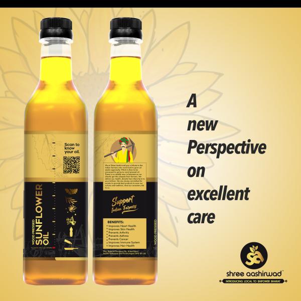 SHREE AASHIRWAD Cold Pressed Sunflower Oil - 500ml | Bottle | Kolhu ...