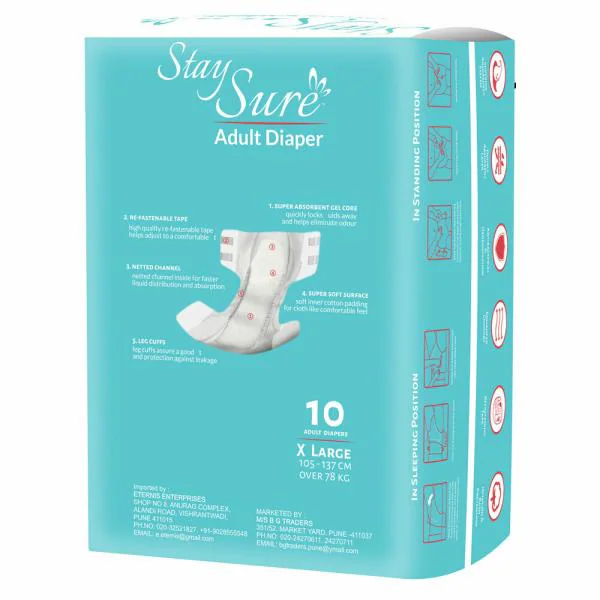 STAY SURE ADULT DIAPER EXTRA LARGE SIZE PACK OF 10 PCS - JioMart