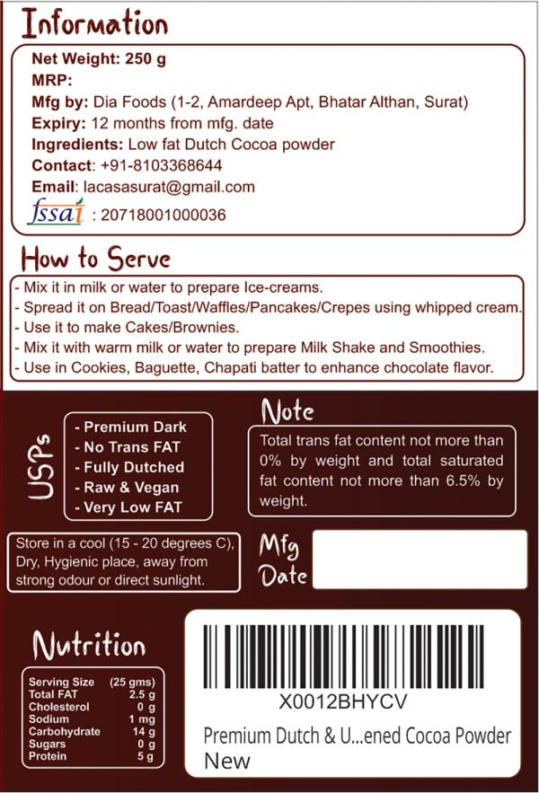 La Casa Premium Dutch Cocoa Powder | Vegan | Ultra Premium ...