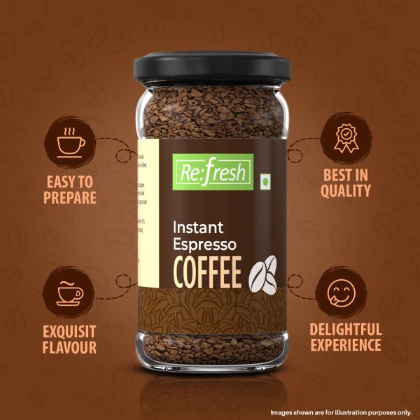 Refresh Espresso Instant Coffee 50 Gm | 100% Arabica | Premium Flavour ...
