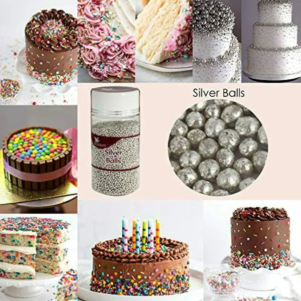 BLOSSOM Edible Silver Balls Sprinkles for Cake Decoration (Size- 0) 125 ...