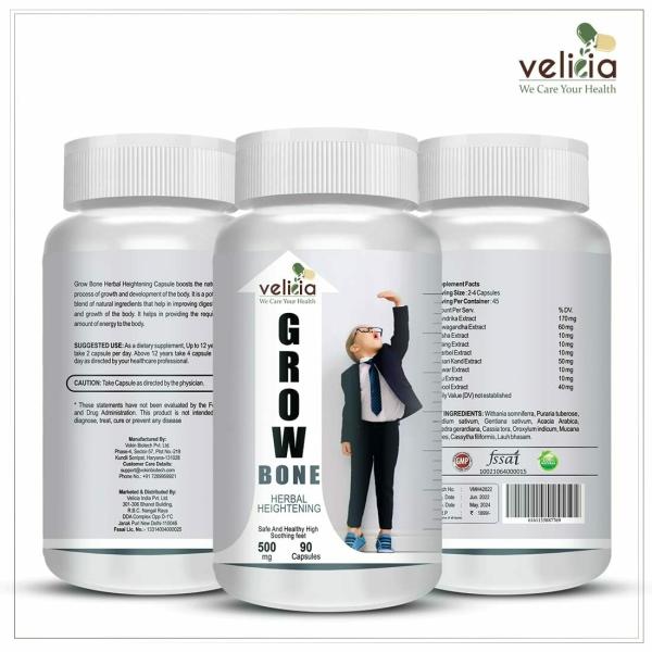 Velicia Grow Bone Body Growth Support Increase Height Supplement, 90 ...