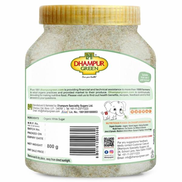 Dhampur Green Organic White Sugar 800g Jar, Pack of 2 White Table Sugar ...