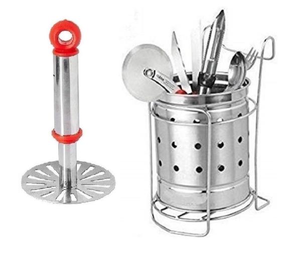 Stainless Steel Pav Bhaji Masher With Stainless Steel Cutlery Holder ...