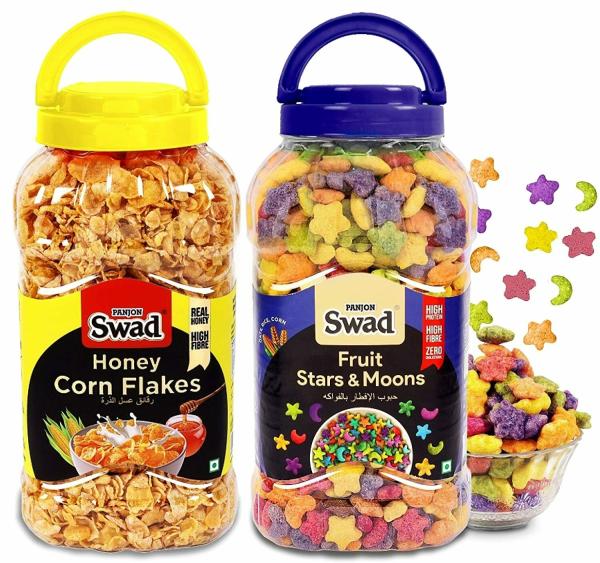 Swad Fruit Stars N Moons & Honey Corn Flakes (Multigrain High Fibre ) 2 ...
