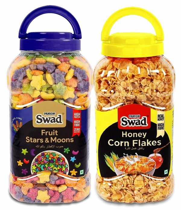 Swad Fruit Stars N Moons & Honey Corn Flakes (Multigrain High Fibre ) 2 ...