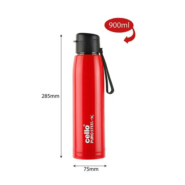 Cello Puro Steel-X Cooper Water Bottle, 900ml, Red - JioMart