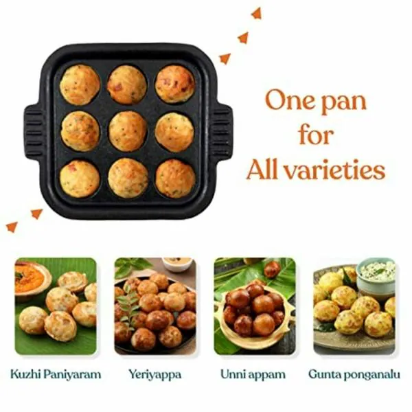 Bhagya Cast Iron Paniyaram Pan/Paddu Maker/Appam Pan Pre-Seasoned - 9 ...