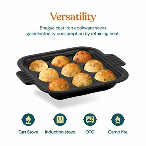 Bhagya Cast Iron Paniyaram Pan/Paddu Maker/Appam Pan Pre-Seasoned - 9 ...