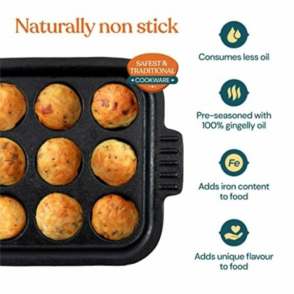 Bhagya Cast Iron Paniyaram Pan/Paddu Maker/Appam Pan Pre-Seasoned - 9 ...