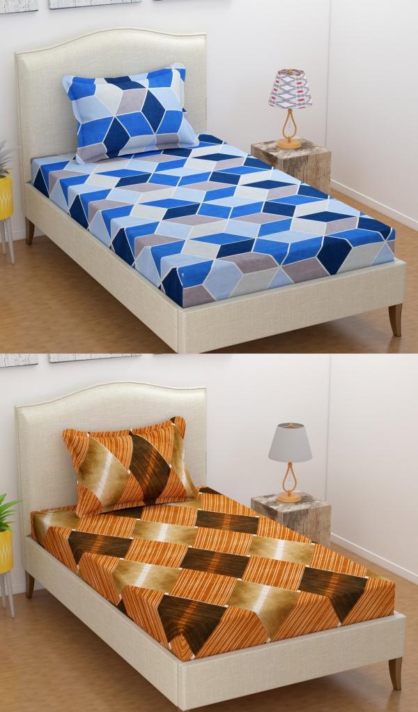 Homefab India 140 TC Cotton Single Printed Flat Bedsheet (Pack of 2 ...