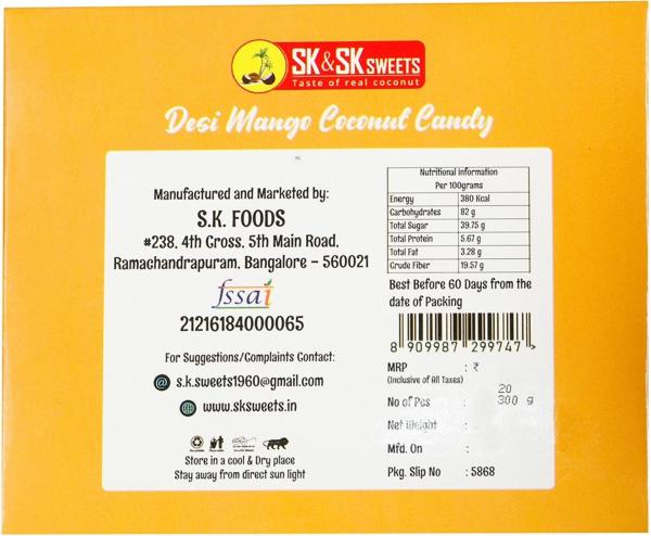 Sk Sweets Desi Mango Coconut Candy Box, 20 G - JioMart