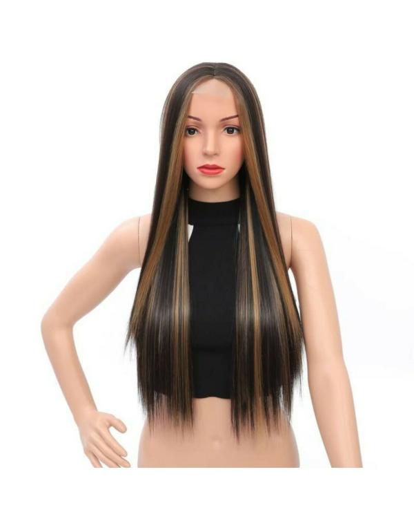 LYTIX Golden Highlight Synthetic Straight Silky Long Natural Wig 26 ...