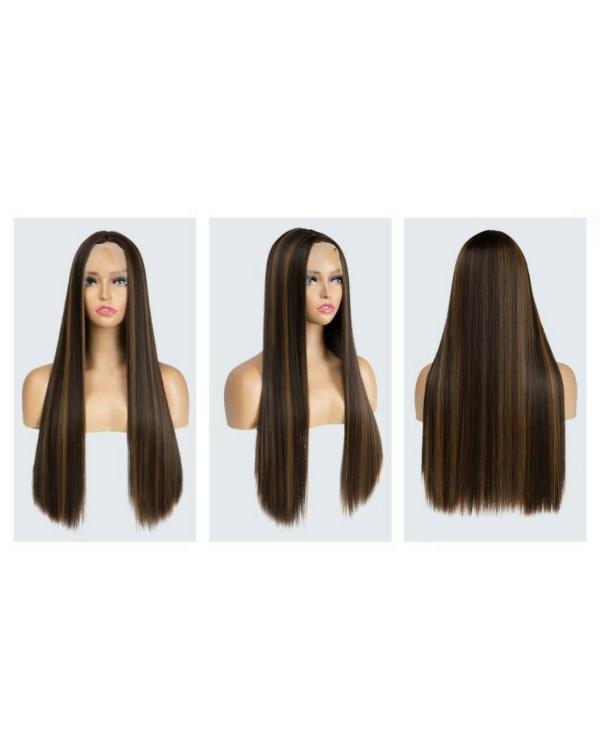 LYTIX Golden Highlight Synthetic Straight Silky Long Natural Wig 26 ...
