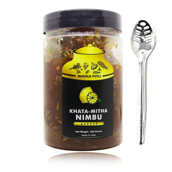 MASALA POTLI Homemade Khatta Meetha Nimbu Ka Achar & Spoon | Oil Free ...