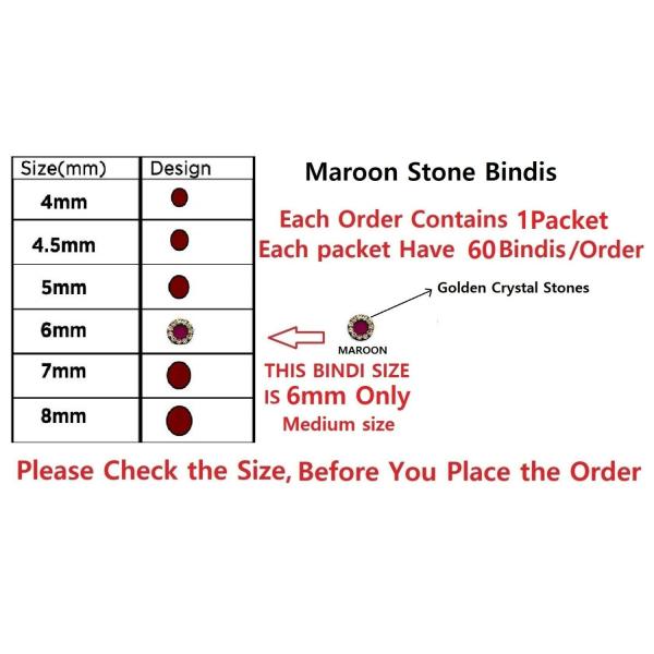 Vama Fashions Golden Crystal White Diamond Maroon Stone Bindi Sticker ...