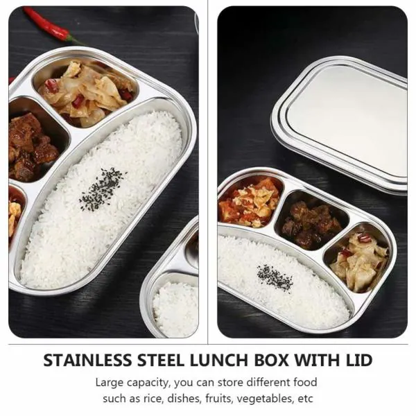 Kunya Stainless Steel Divided Lunch Plate: Rectangular Divided Dinner ...