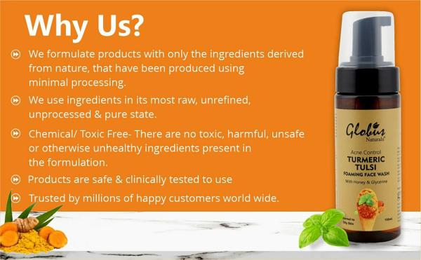 Globus Naturals Turmeric Tulsi Acne Control Foaming All Skin Type Face ...