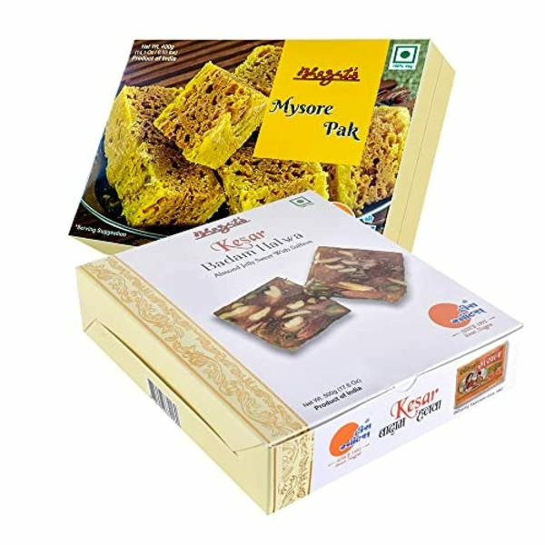 Bhagats Heera Sweets Mysore Pak and Kesar Badam Halwa with Almonds and ...