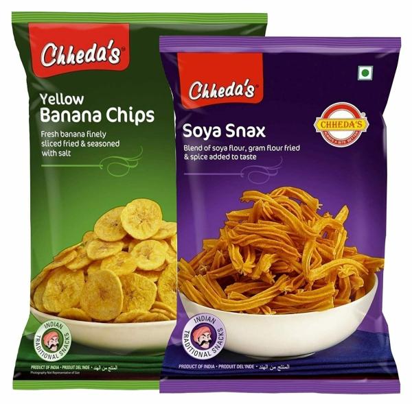 Chheda's Yellow Banana Chips (300 Gm) and SOYA Snax (350 Gm) | Banana ...