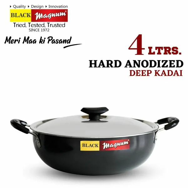 Black Magnum Basics IBKHWL-3, 4 Litre Deep Fry Pan, Hard Anodised Deep ...