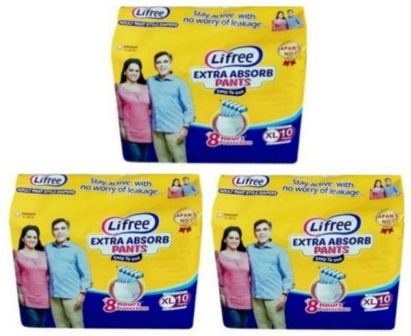 LIFREE Disposable Adult Pant Diapers XL 10 pc. (Pack of 3) - JioMart