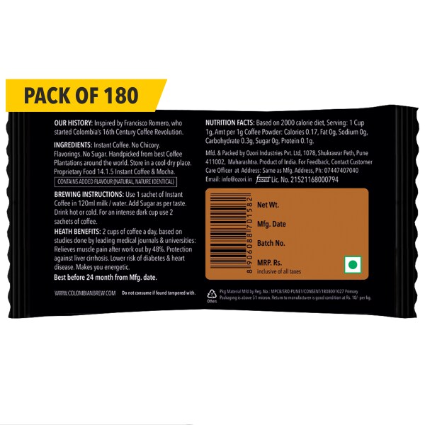 Colombian Brew Double Chocolate Mocha Instant Coffee Powder Sachets ...