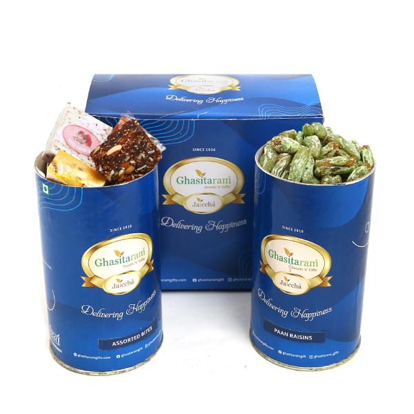 Ghasitaram Gifts-Assorted Bites and Paan Raisin Cans - JioMart