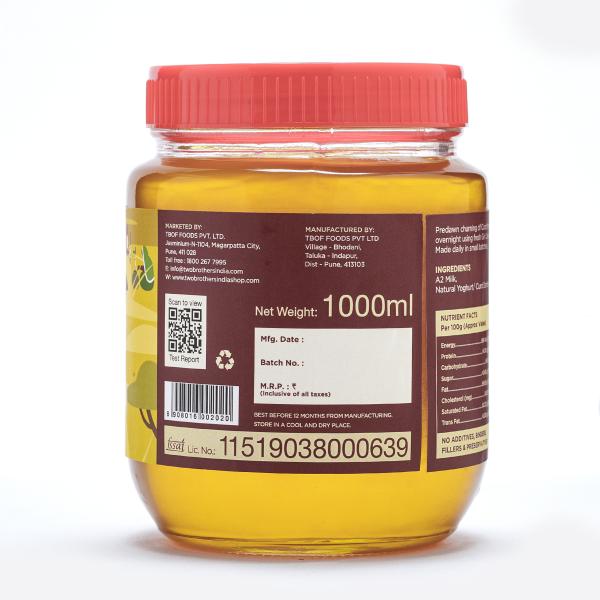 Two Brothers Organic Farms - A2 Ghee (1000 ml) | Cultured Cow Desi Ghee ...