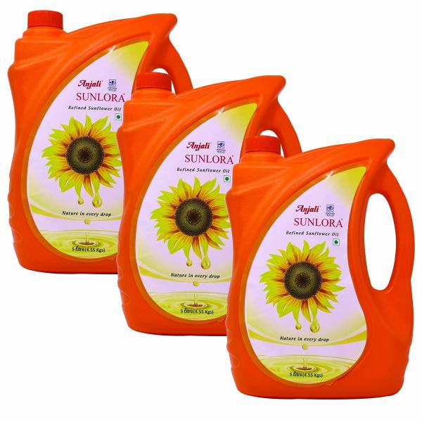 Anjali Sunlora Sunflower Oil 15 Litre Can (5 litre-3 Can) - JioMart