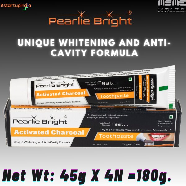 Pearlie Bright Activated Charcoal SUGAR Free Toothpaste-45g (Pack of 4 ...