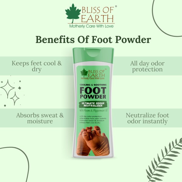 Bliss of Earth Foot Powder With Neem & Peppermint Oil, Ultimate Odour ...