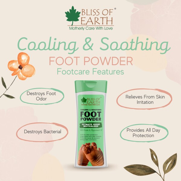 Bliss of Earth Foot Powder With Neem & Peppermint Oil, Ultimate Odour ...
