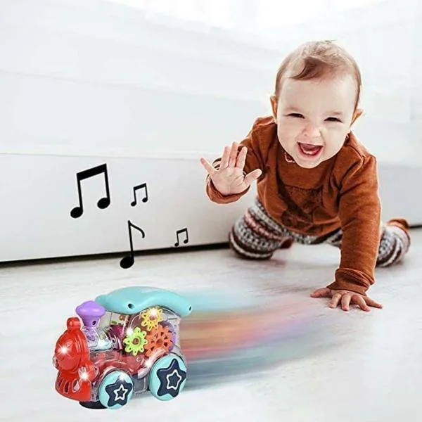AMAFLIP Light Up Transparent Toy Train with Colorful Moving Gears ...